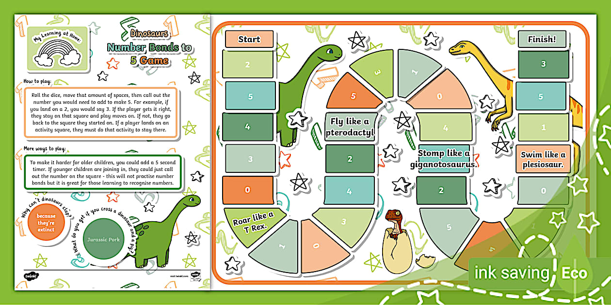 Learning at Home: Dinosaurs Number Bonds to 5 Game - Twinkl