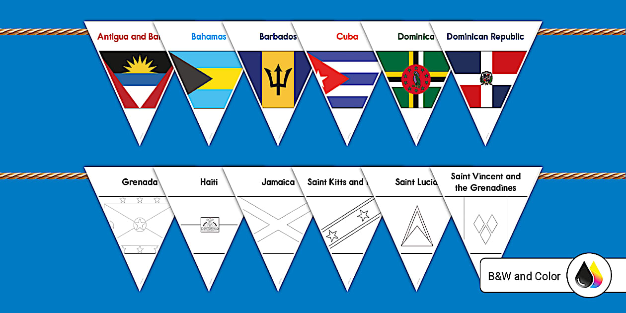 Flags of the Caribbean Islands Bunting - Twinkl