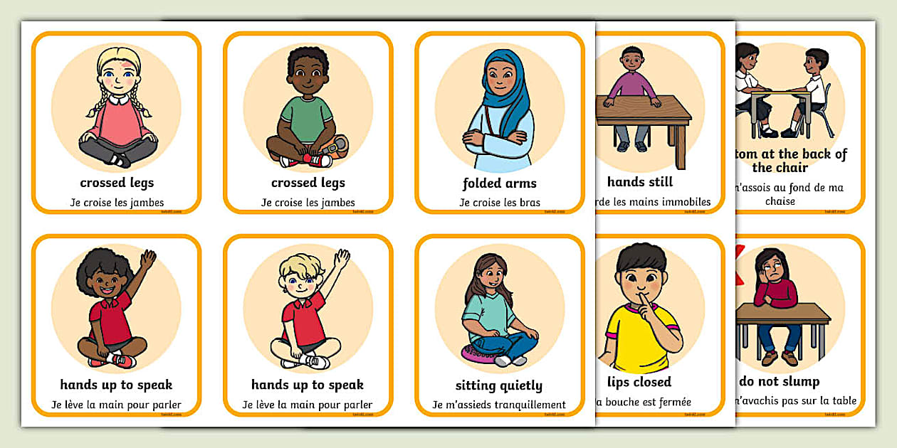 Good Sitting Cards English/French (teacher made) - Twinkl