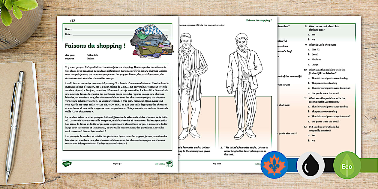 Faisons du shopping Core French Reading Comprehension