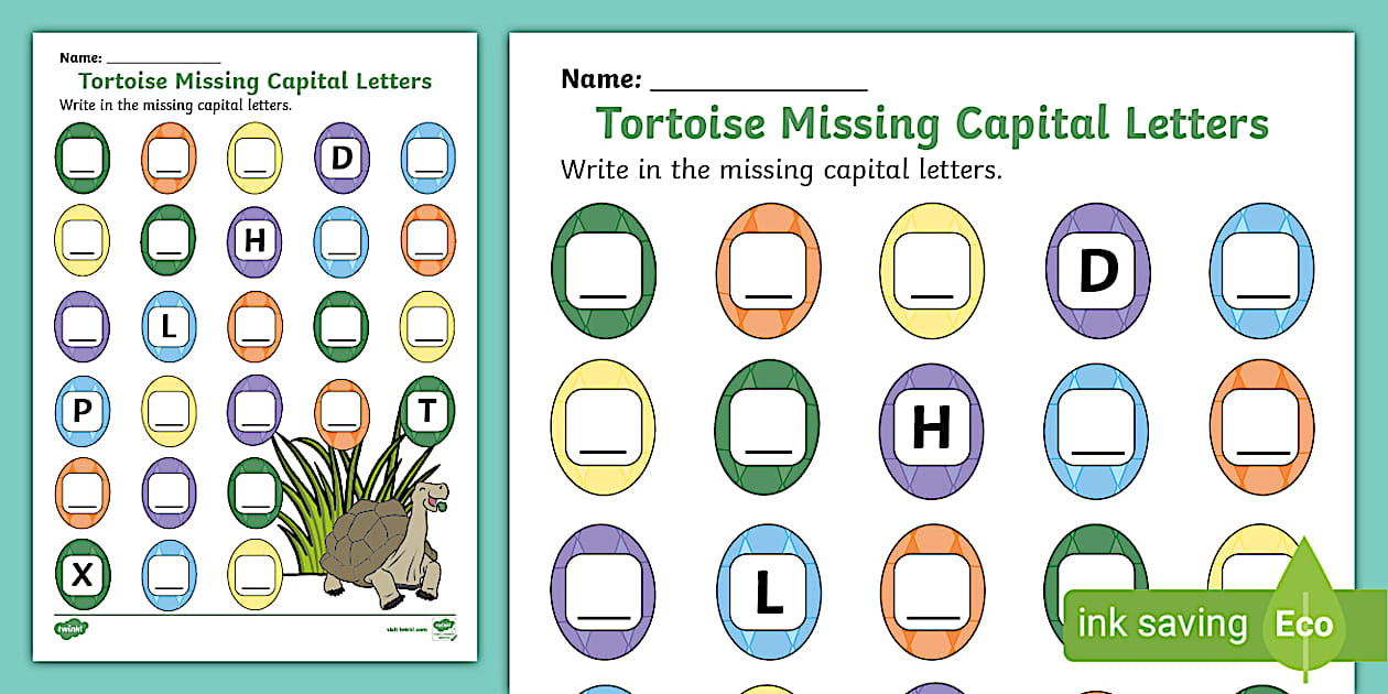 Tortoise Missing Capital Letters Worksheet | Twinkl | KS1