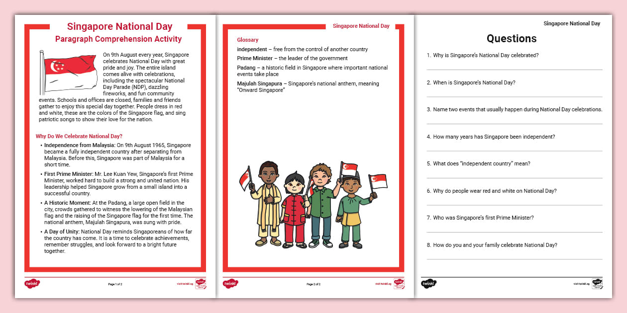 Singapore National Day Reading Activity (teacher made)