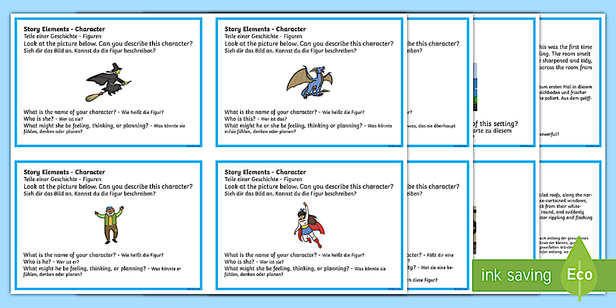 Guided Reading Skills Task Cards Story Elements English/German