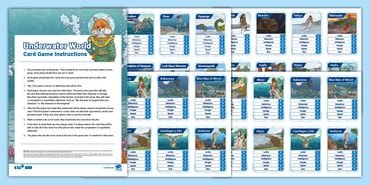 ESL Underwater World Playing Cards - Game - Twinkl
