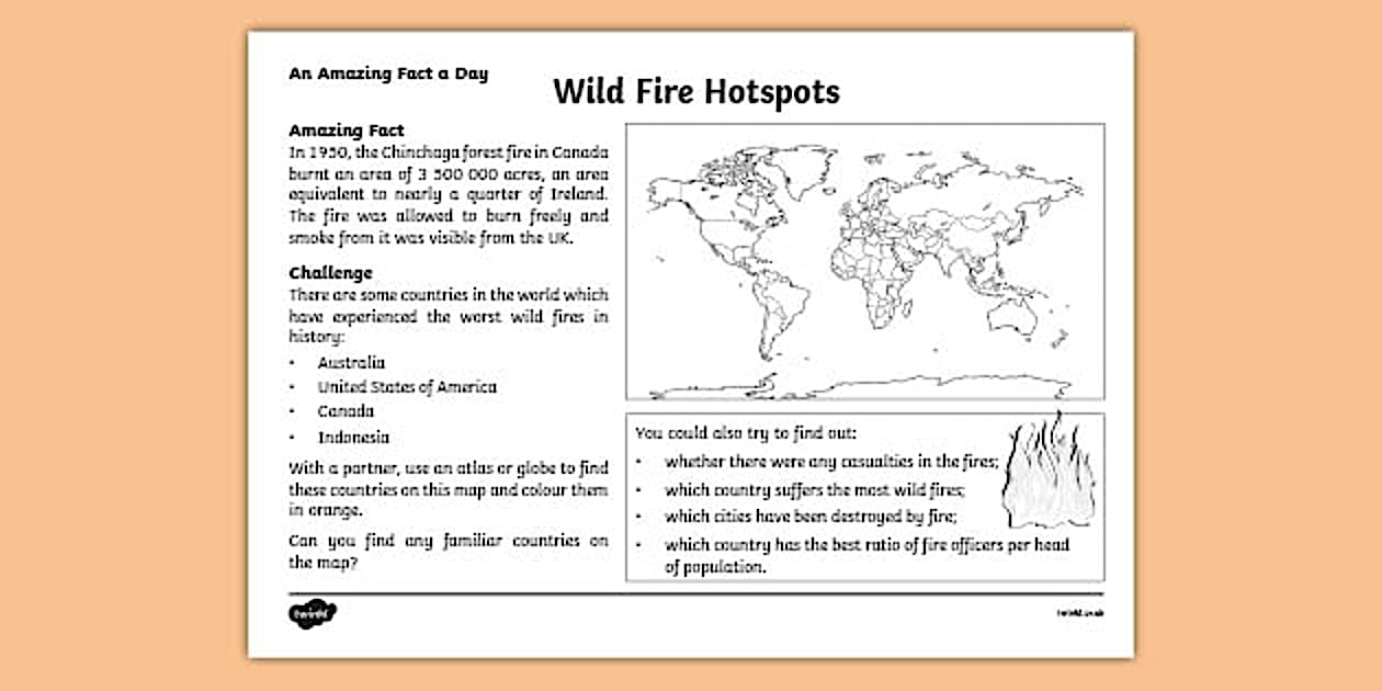 Wild Fire Hotspots Worksheet / Worksheet, worksheet - Twinkl