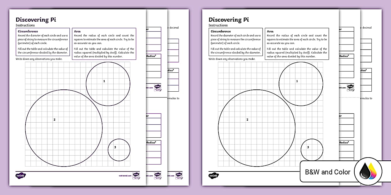 Discovering Pi Worksheet for 6th-8th Grade (teacher made)