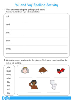 'oi' and 'oy' Words Worksheet (teacher made)