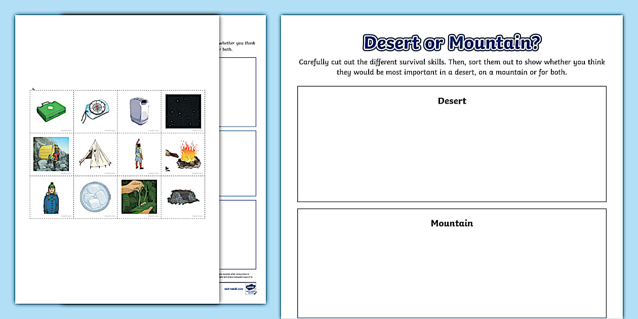 Desert or Mountain? Survival Skills Sorting Activity