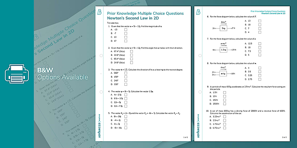 👉 Newton's Second Law in 2D - Prior Knowledge Multiple-Choice