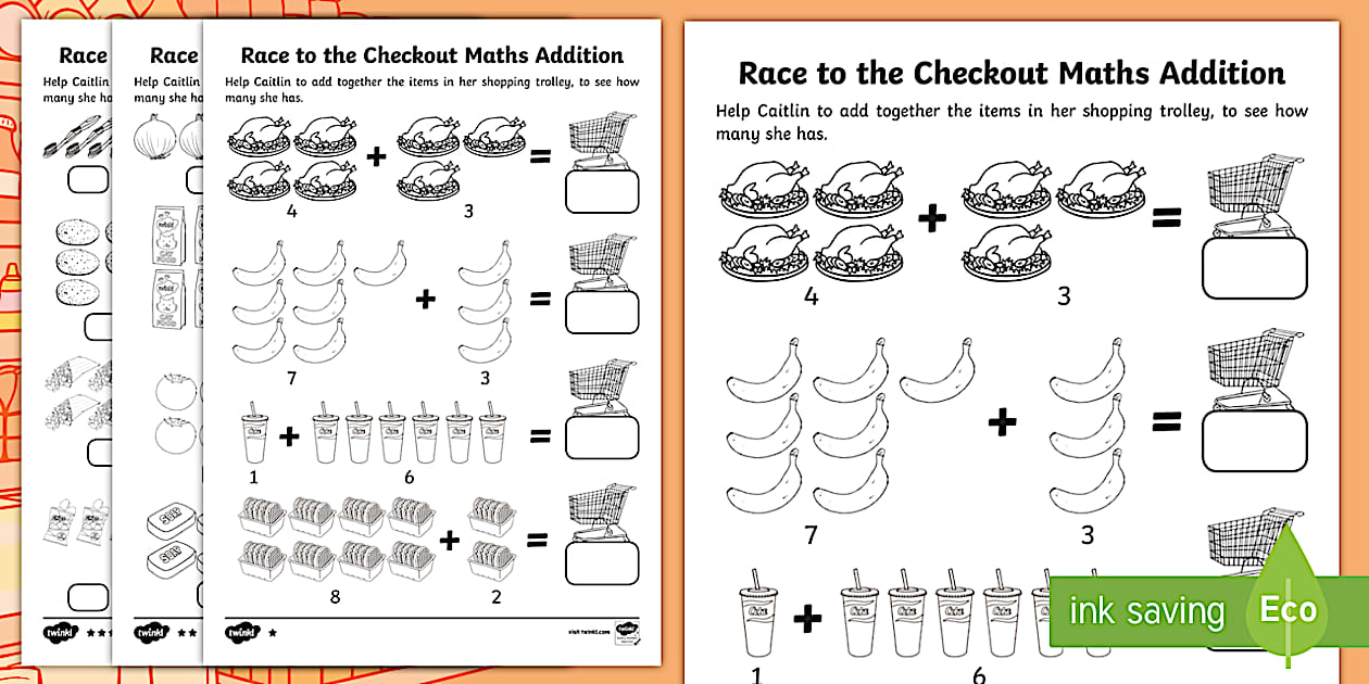Race to the Checkout Trolley Addition Worksheet / Worksheet