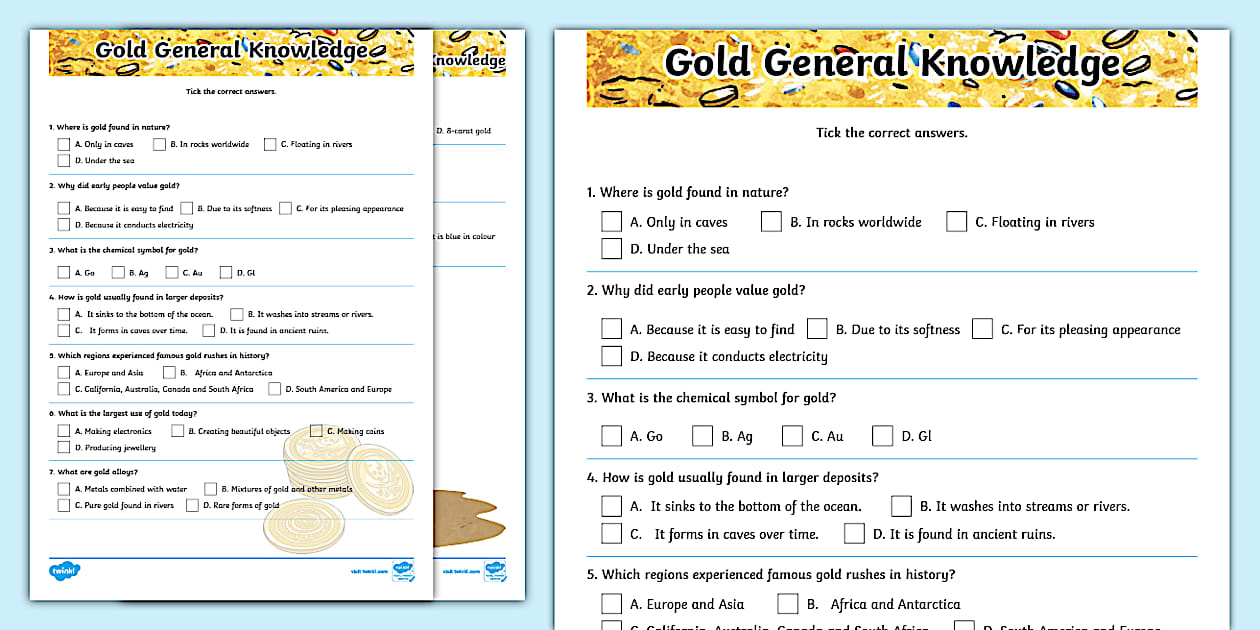 Gold General Knowledge Quiz (teacher made) - Twinkl