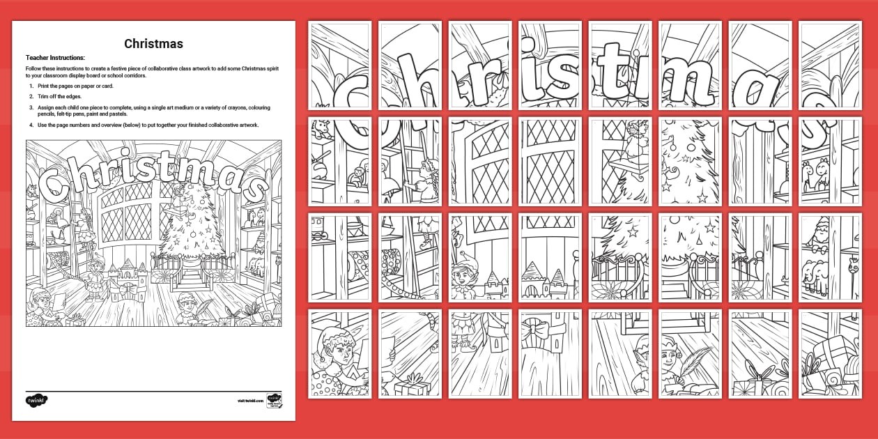 KS2 Christmas Collaborative Colouring - Twinkl