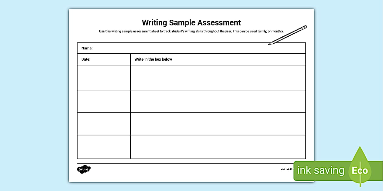 Writing Sample Assessment Sheet Junior/Senior Infants