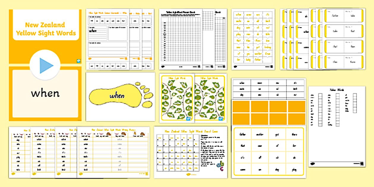 New Zealand Yellow Sight Words Resource Pack (teacher made)