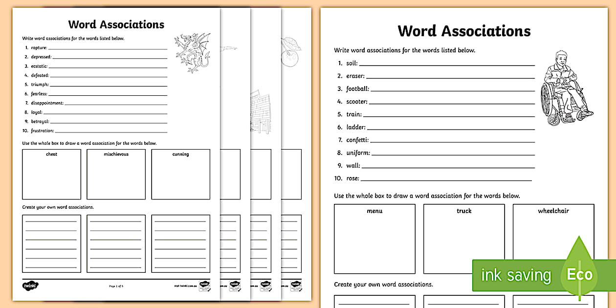 Word Associations Worksheet / Worksheets - Twinkl