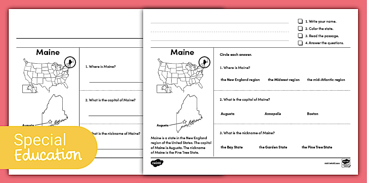 Maine State Report Worksheet for Special Education - Twinkl