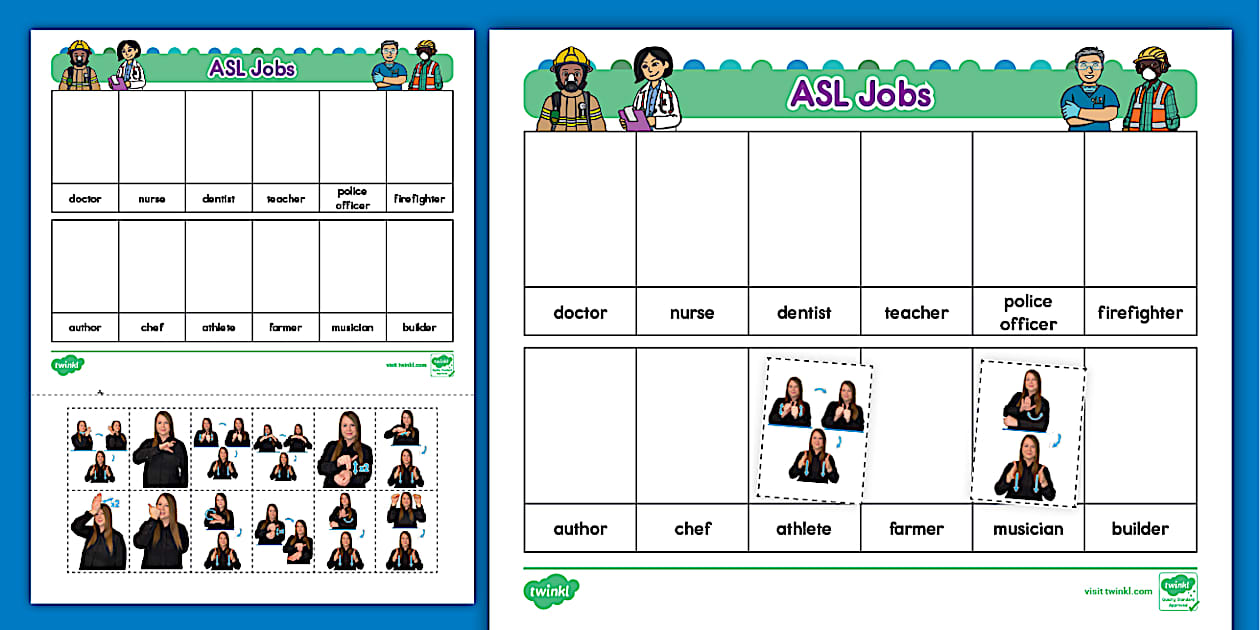 ASL Jobs Cut and Paste Worksheet (teacher made) - Twinkl