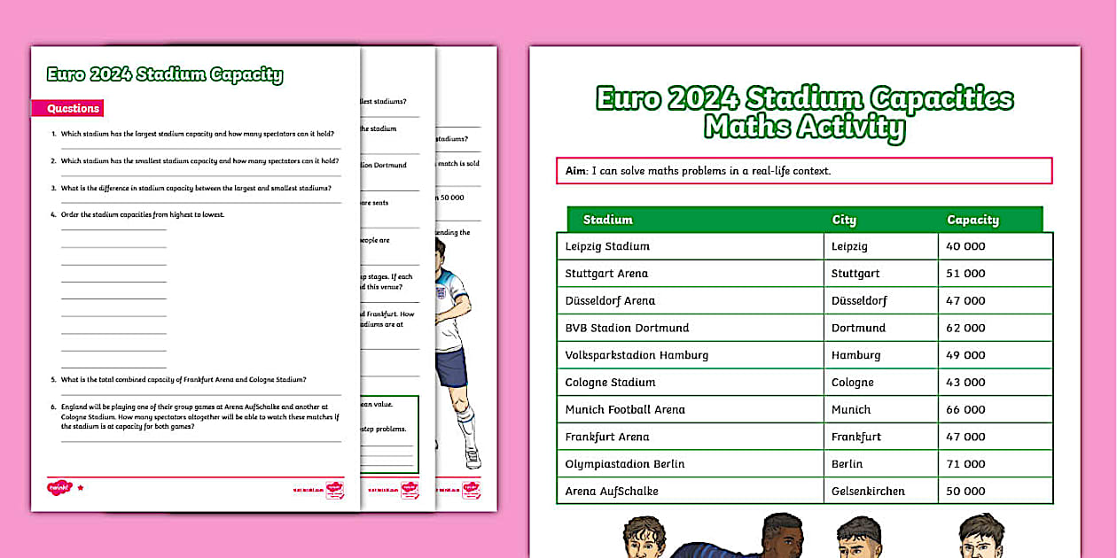 👉 Euro 2024 Stadiums Capacity - Maths 7-11 (teacher made)
