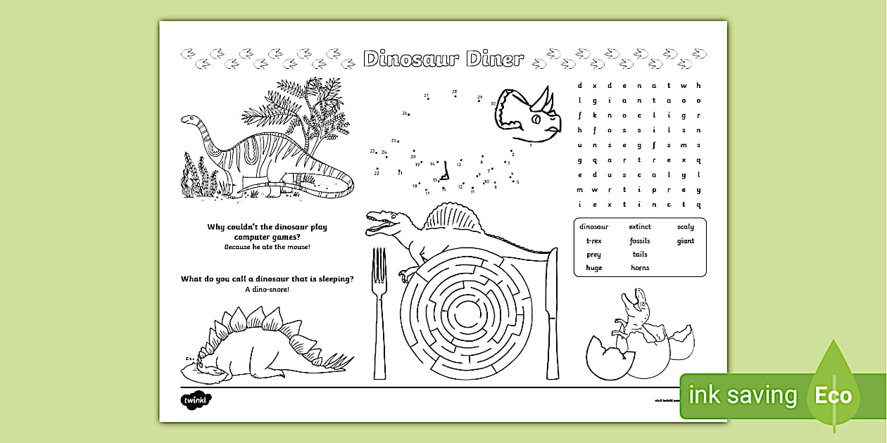 Dinosaur Activity Mat - Twinkl - Placemats (teacher made)