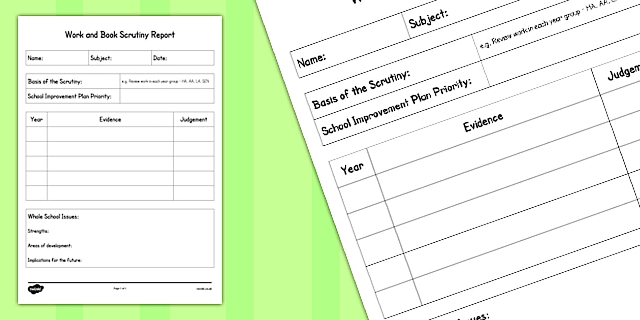 Work and Book Scrutiny Report (Teacher-Made) - Twinkl