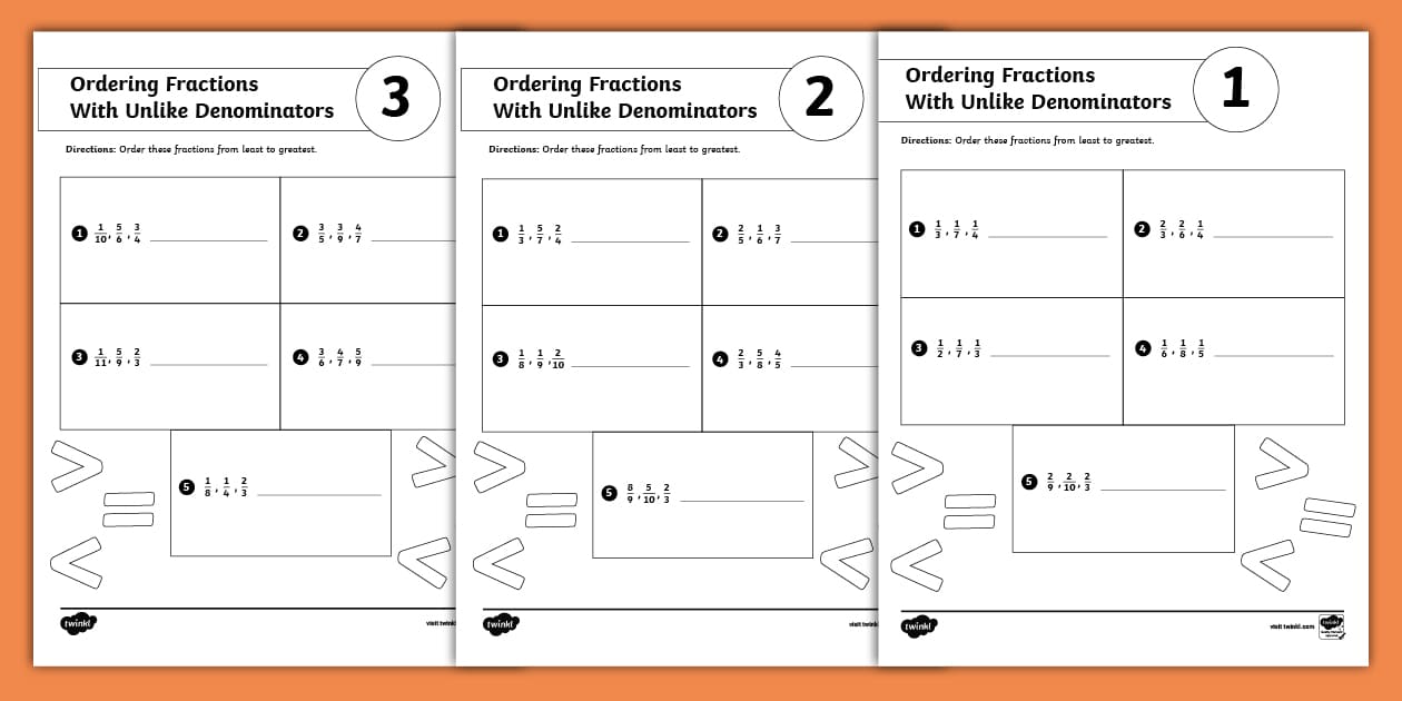 Ordering Fractions With Unlike Denominators Activities