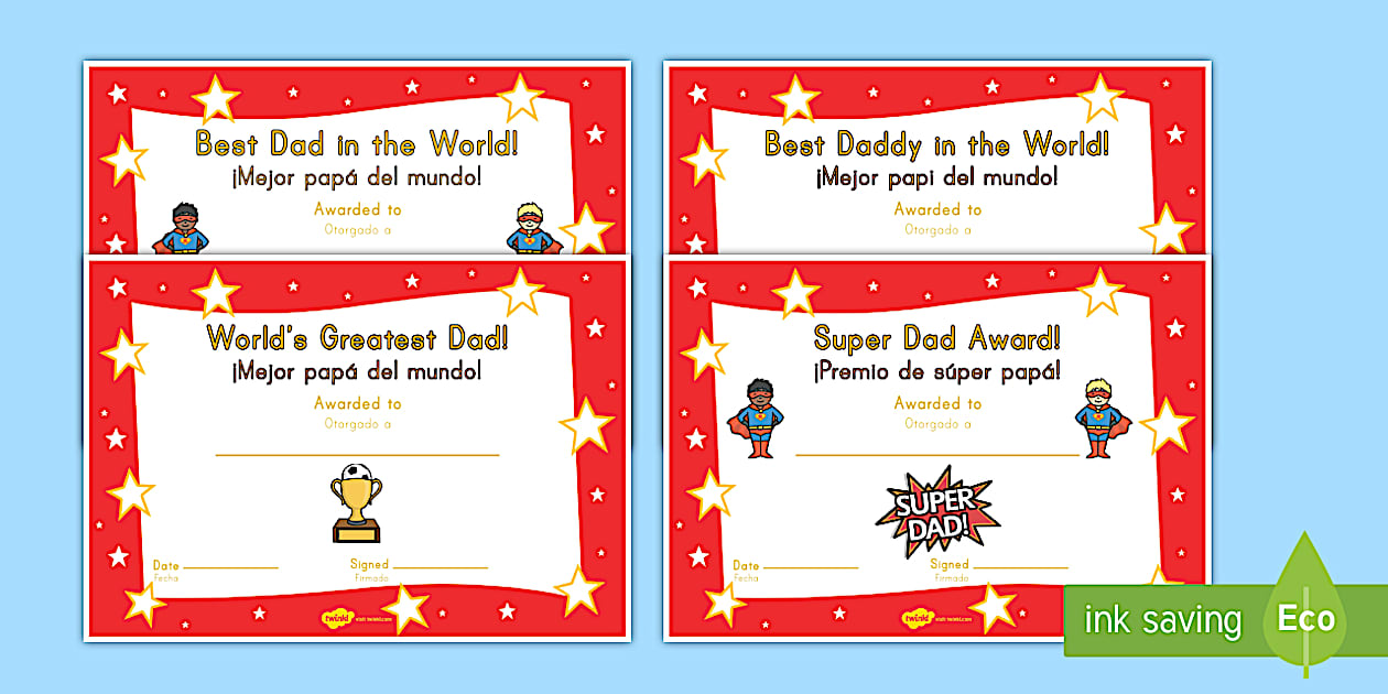 Father's Day Certificates English/Spanish - Twinkl