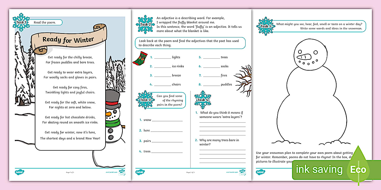 Poetry Activity Sheets Ready for Winter (teacher made)