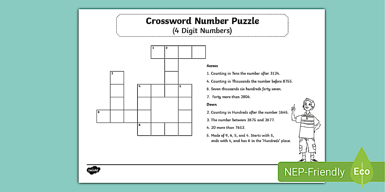 KS2 Crossword Number Puzzle 1 (4-digit Numbers) - Twinkl