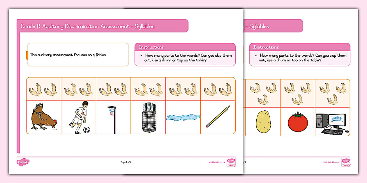 Grade R Auditory Discrimination Assessment Syllables