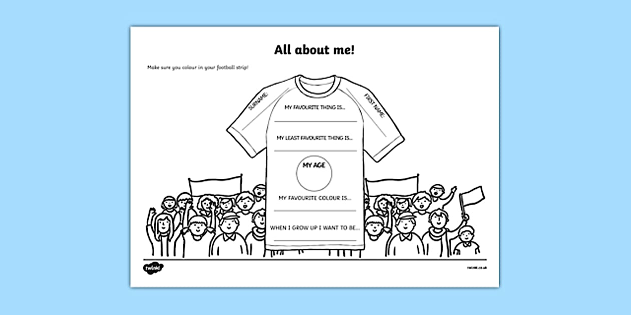 Editable All About Me Football T-Shirt Worksheet - Twinkl
