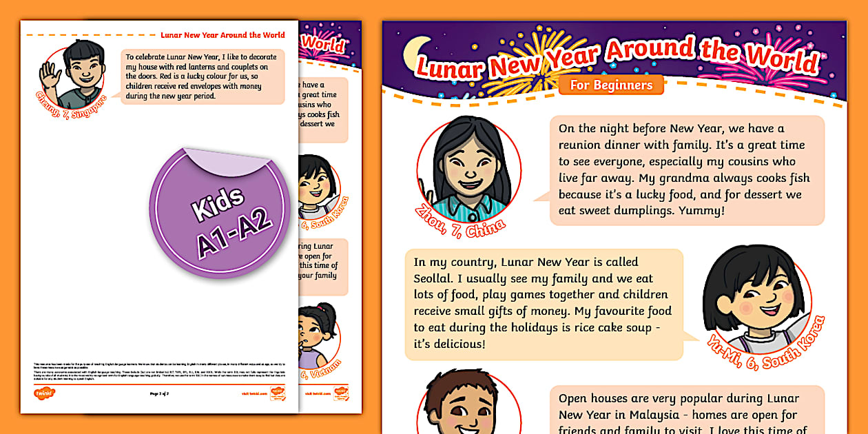 ESL Lunar New Year Beginner Reading Comprehension | ESL