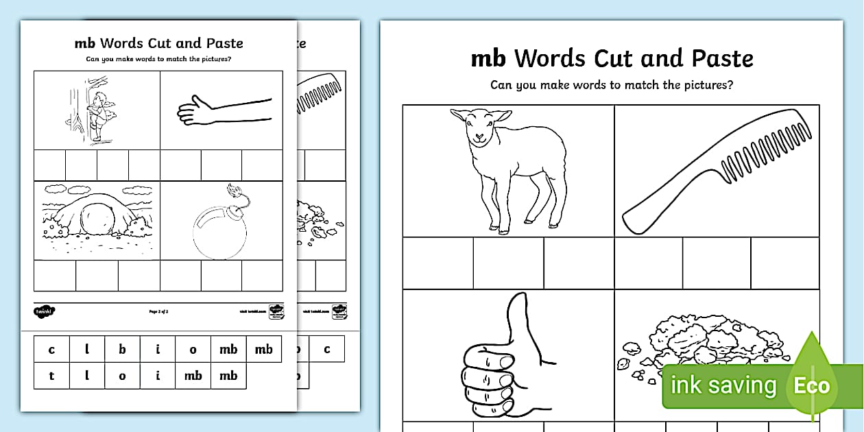 'mb' Sound Cut and Stick Worksheet (teacher made) - Twinkl
