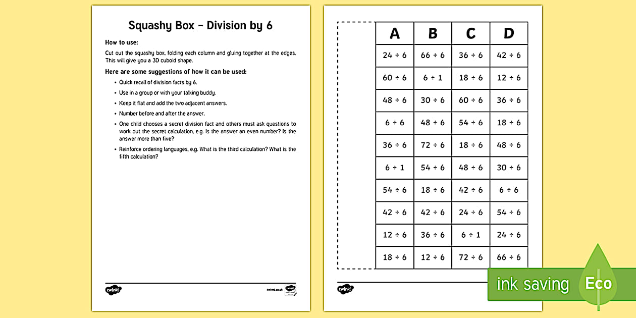 Squashy Boxes Division by 6 Craft - Mental Maths Warm Up + Revision