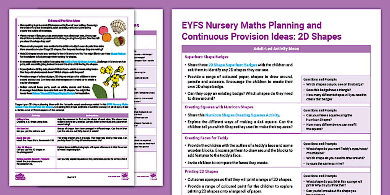 Nursery Maths Plans & Continuous Provision Ideas: 2D Shapes
