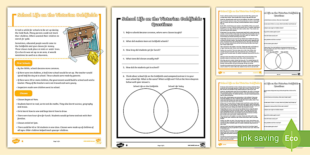 School Life on the Victorian Goldfields Comprehension