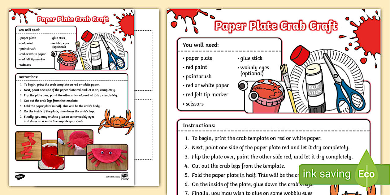 Paper Plate Crab Craft (teacher made) - Twinkl