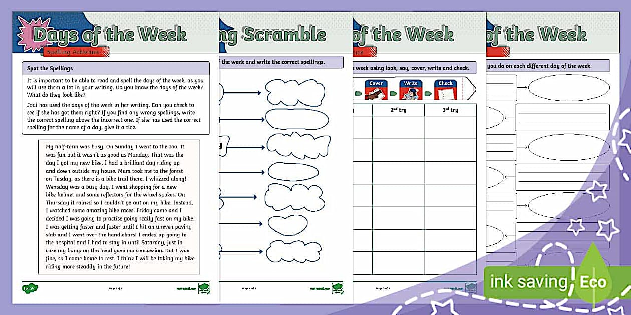 Days of the Week Spelling Activities (Ages 5 - 7) - Twinkl