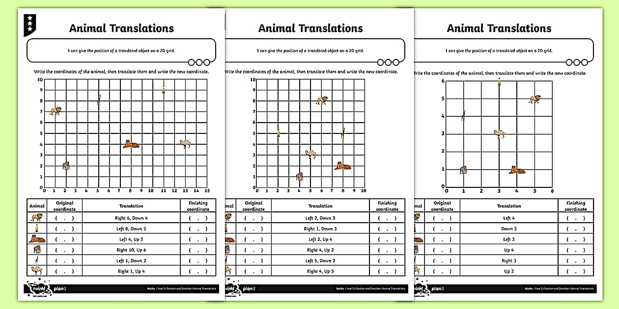 How to Translate Coordinates Differentiated Worksheets