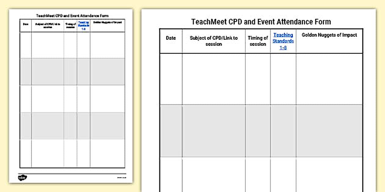 CPD Attendance Sheet - CPD Twinkl Educational Resources