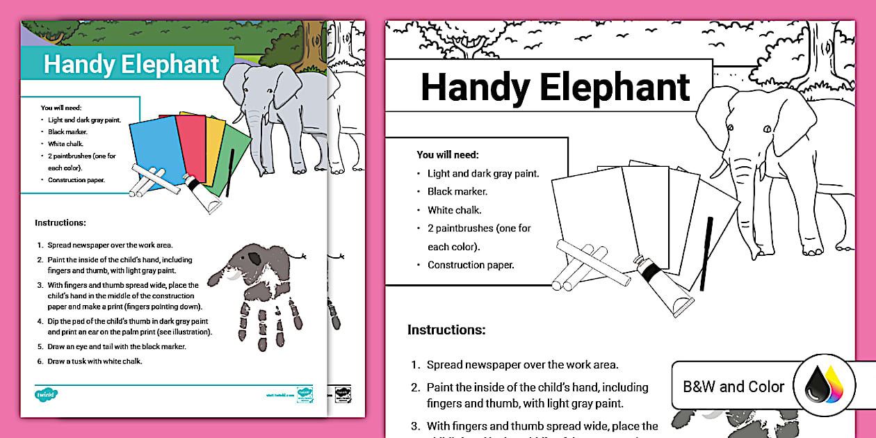Elephant Handprint Art Worksheet (Teacher-Made) - Twinkl