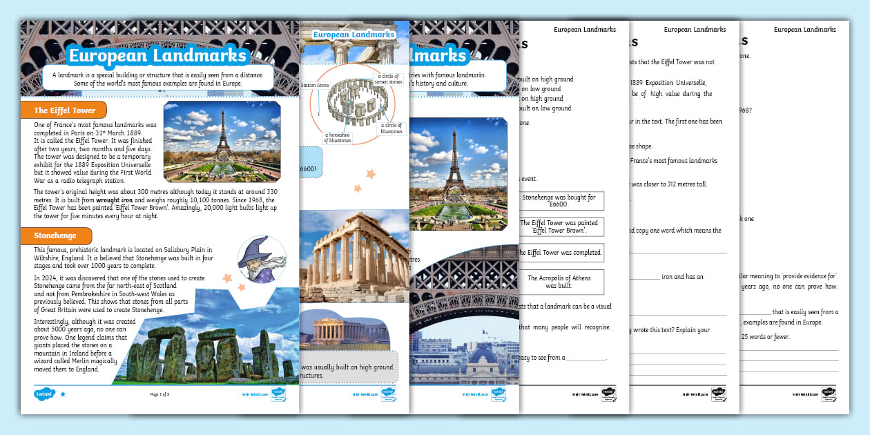 LKS2 European Landmarks Reading Comprehension Activity