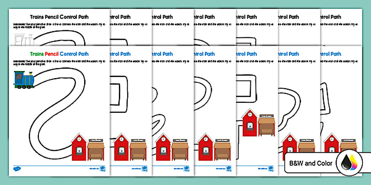 Trains Pencil Control Path Worksheet (teacher made) - Twinkl