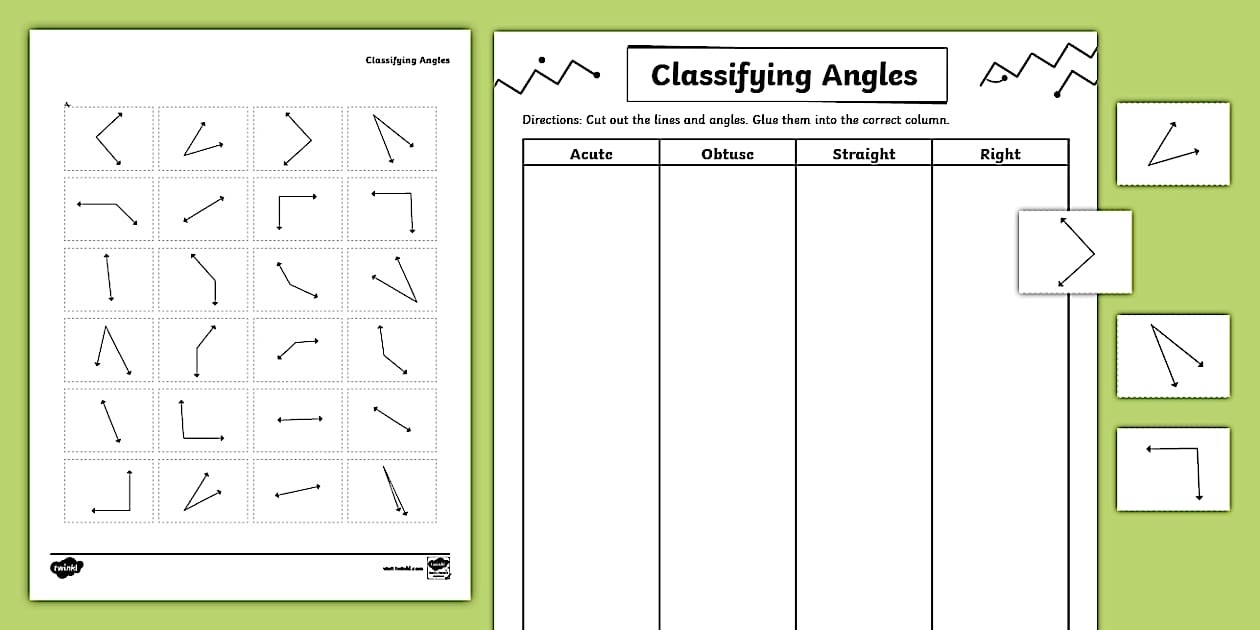 Fourth Grade Classifying Angles Sorting Worksheet - Twinkl