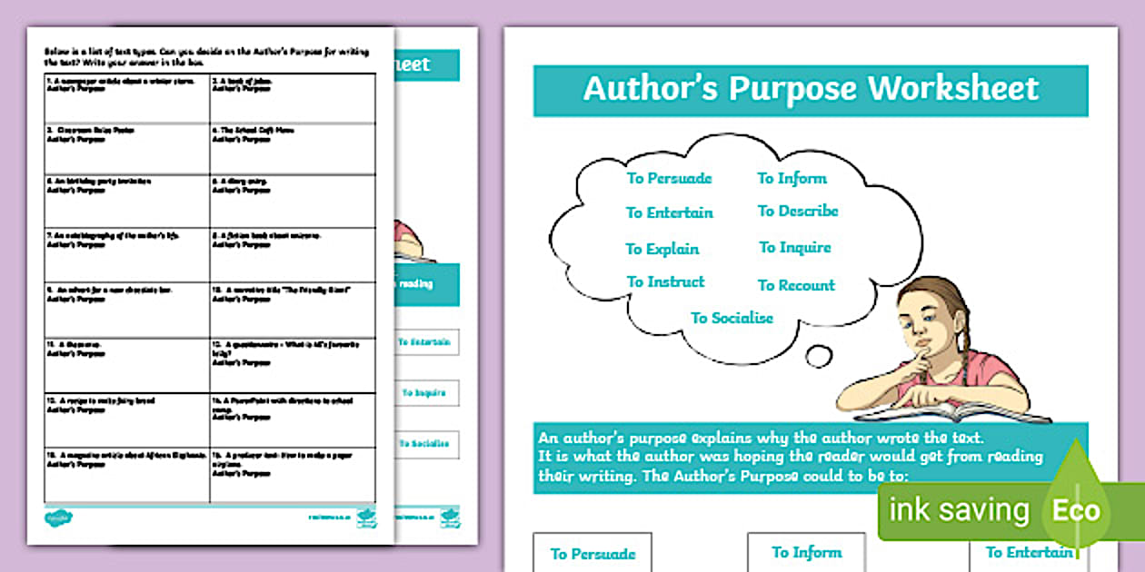 Author’s Purpose Worksheet (Hecho por educadores) - Twinkl