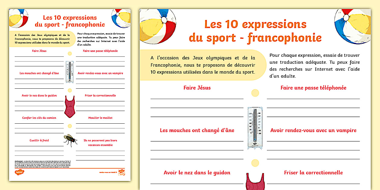 Les 10 expressions du sport - francophonie (teacher made)