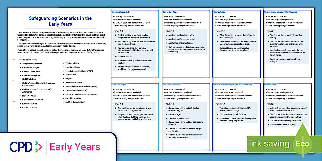 Safeguarding Scenarios in the Early Years - Cards - CPD