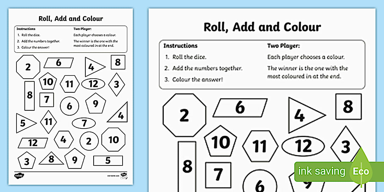 2D Shapes Roll and Color Dice Addition Activity - Twinkl