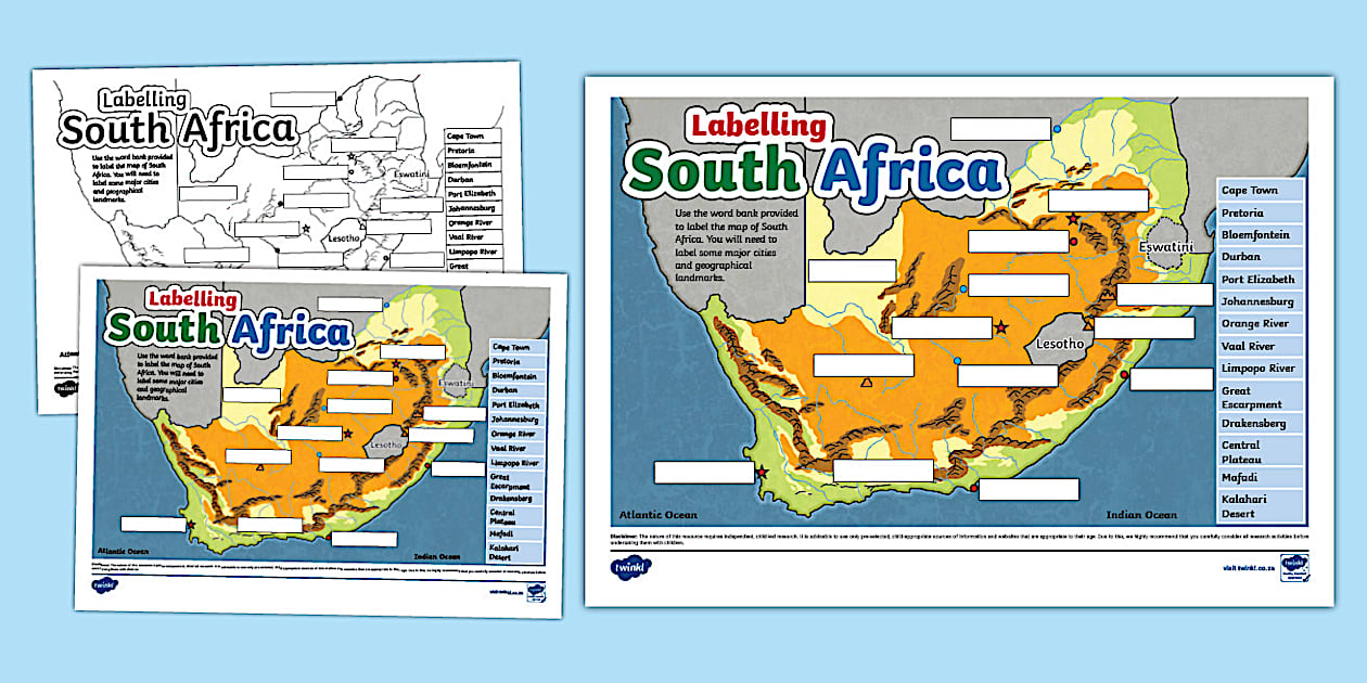 South Africa Map Labelling Activity (teacher made) - Twinkl