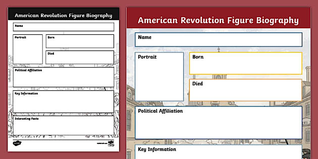 American Revolution Figure Biography Graphic Organizer for 3rd-5th Grade