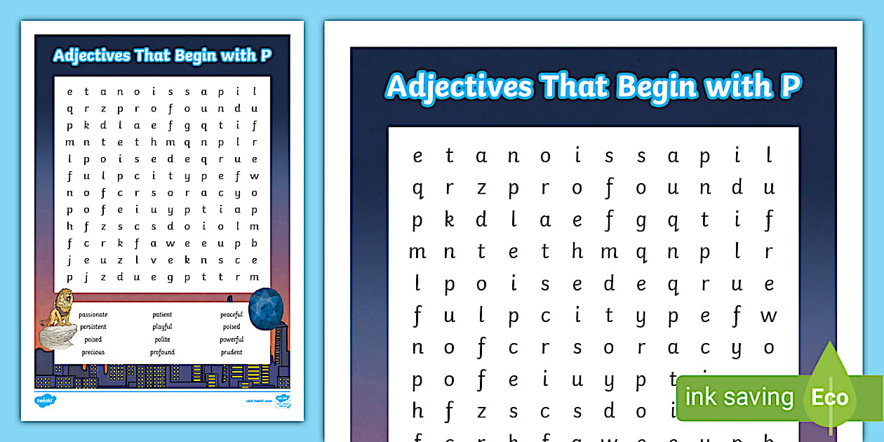 Adjectives That Begin with P Word Search - Twinkl